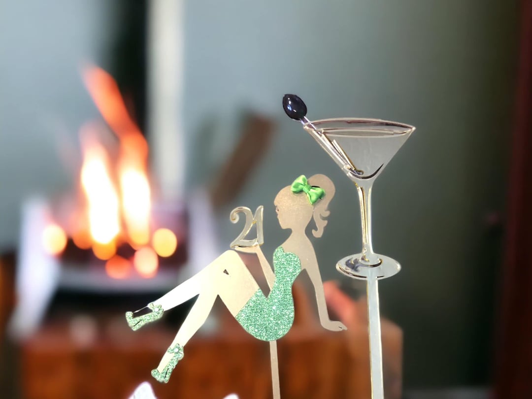 Personalized 21st Birthday Cake Topper: Wood Sitting Girl With Martini ...