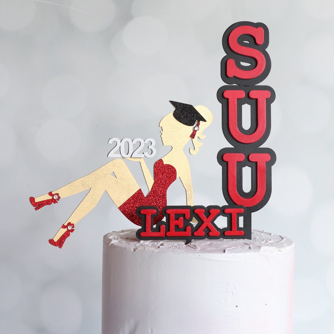 Personalized Graduation Cake Topper: Wood Girl, School Initials, Name ...