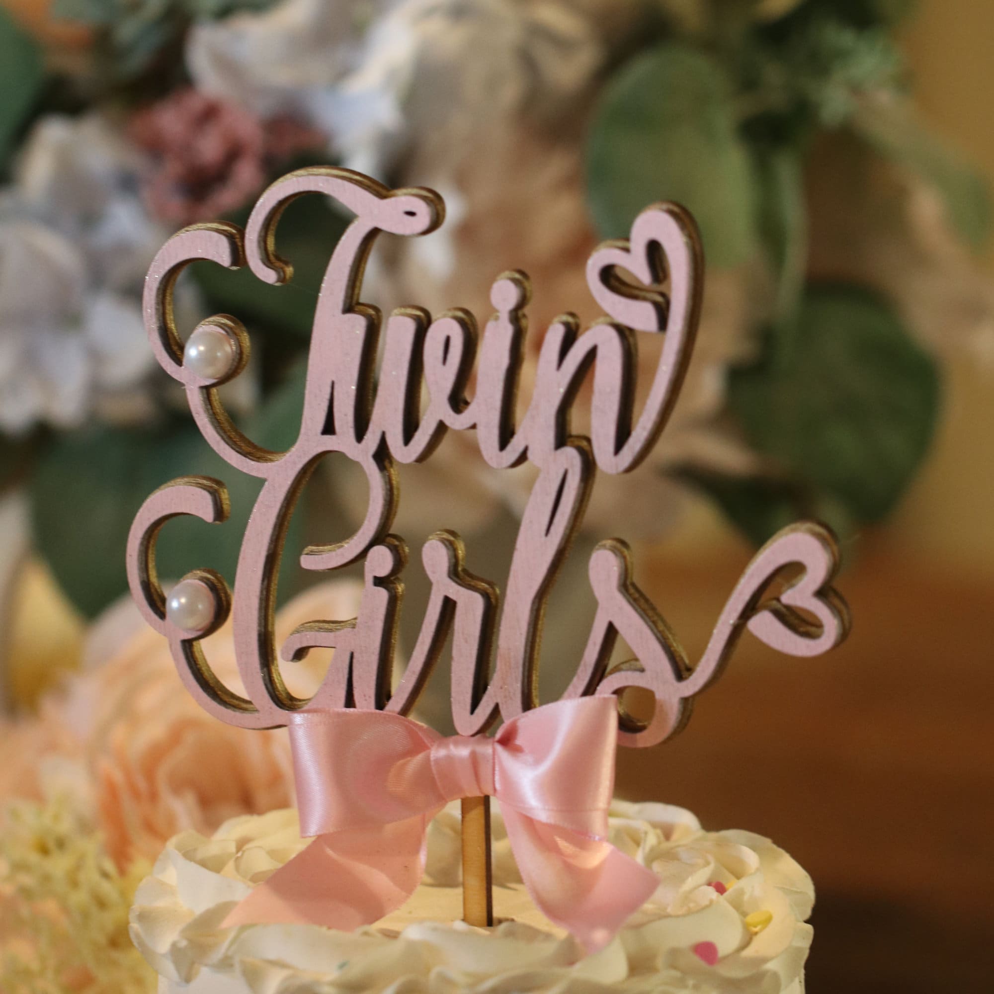 Twin Girls Cake Topper: Wood Baby Shower Centerpiece - Etsy