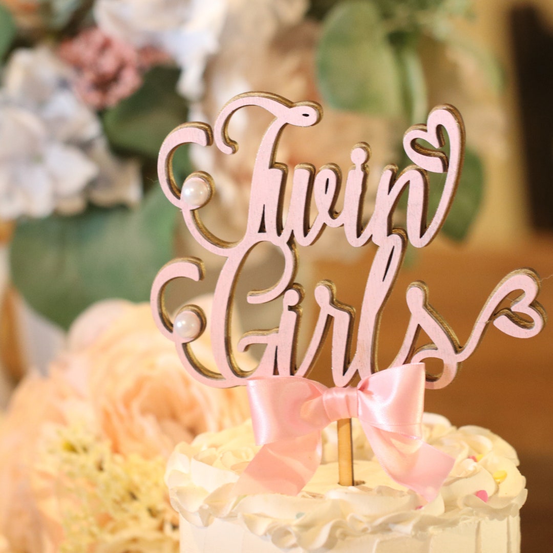 Twin Girls Cake Topper: Wood Baby Shower Centerpiece - Etsy