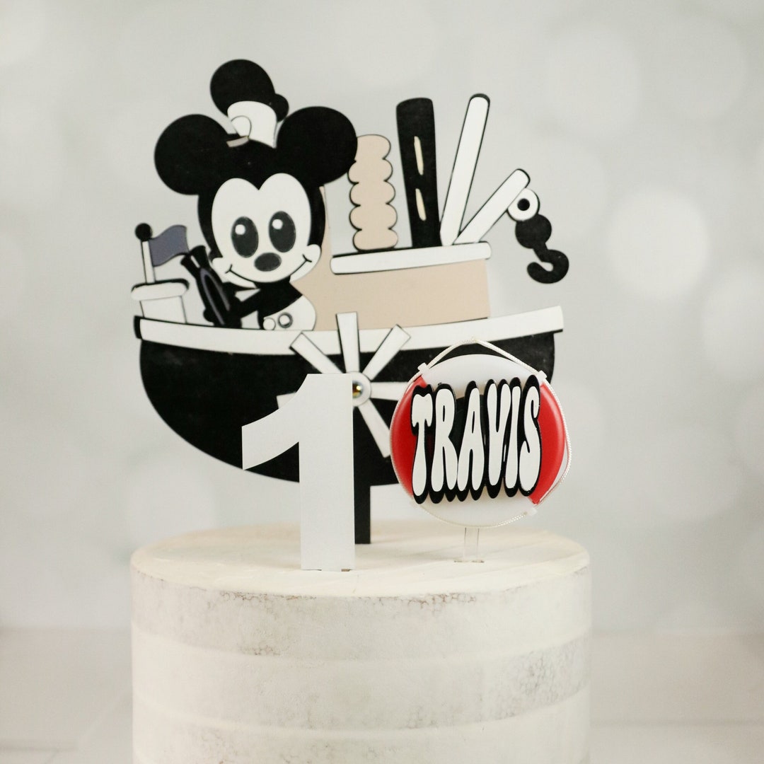 Steamboat Willie Happy Birthday Wooden Cake Topper, Childhood Cartoon ...