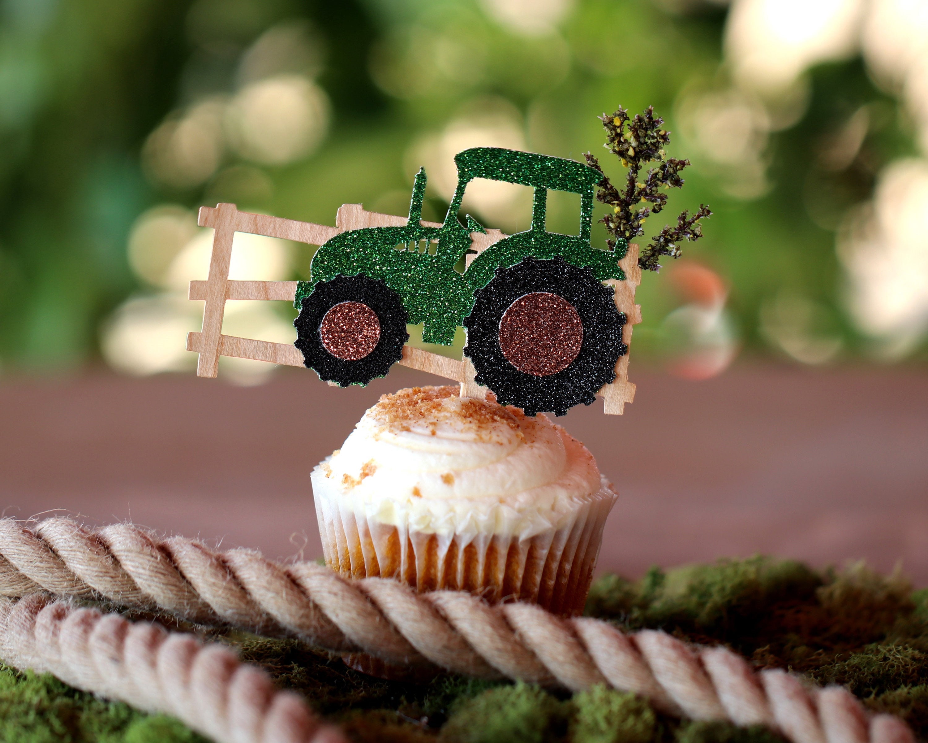Tractor Cupcake Toppers: Glitter Tractor, Wood Fence (set of 12) - Etsy