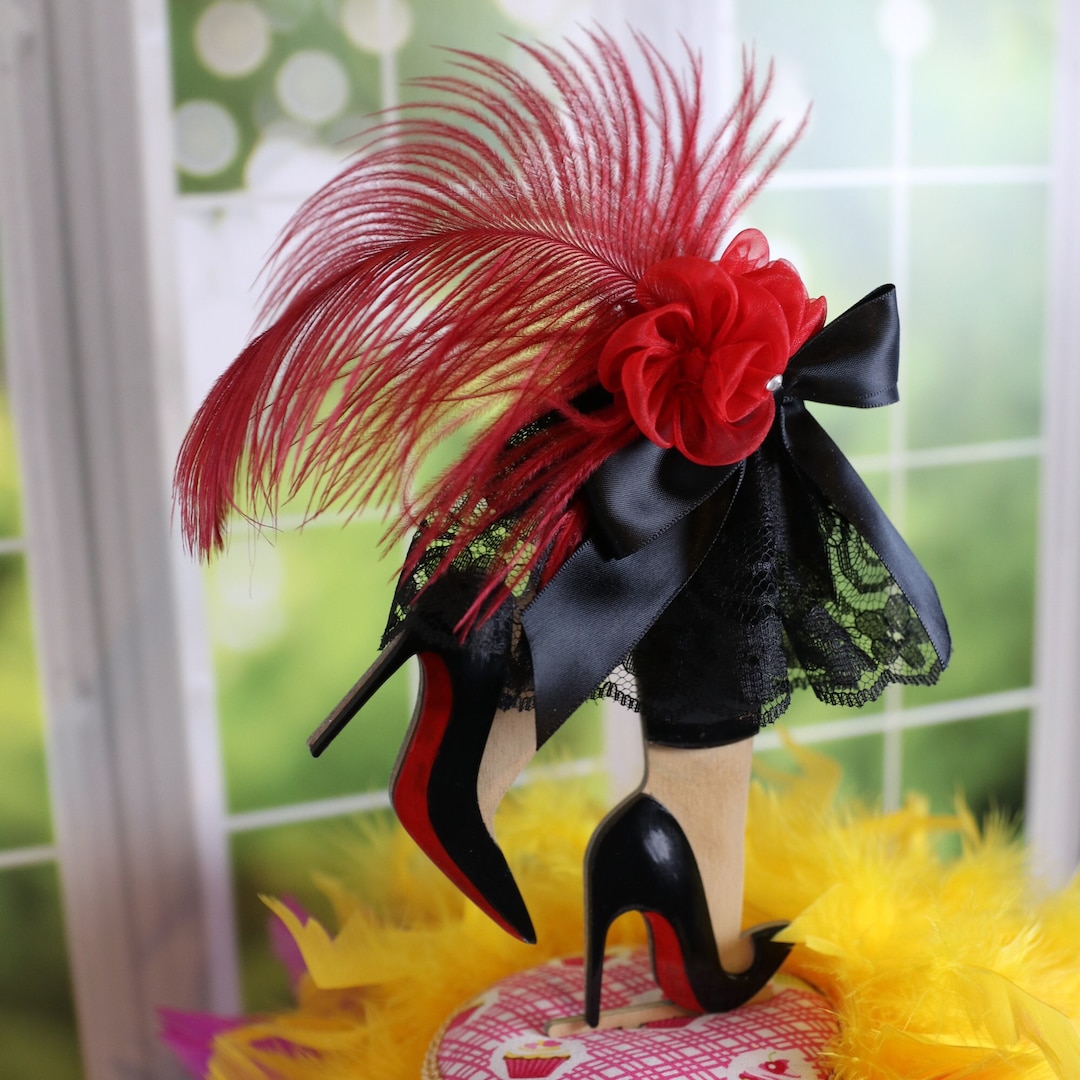 Glamour Gal Wood Cake Topper With Leggings, Lace, Feathered Plume ...
