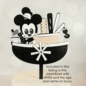 Steamboat Willie Happy Birthday Wooden Cake Topper, Childhood Cartoon ...