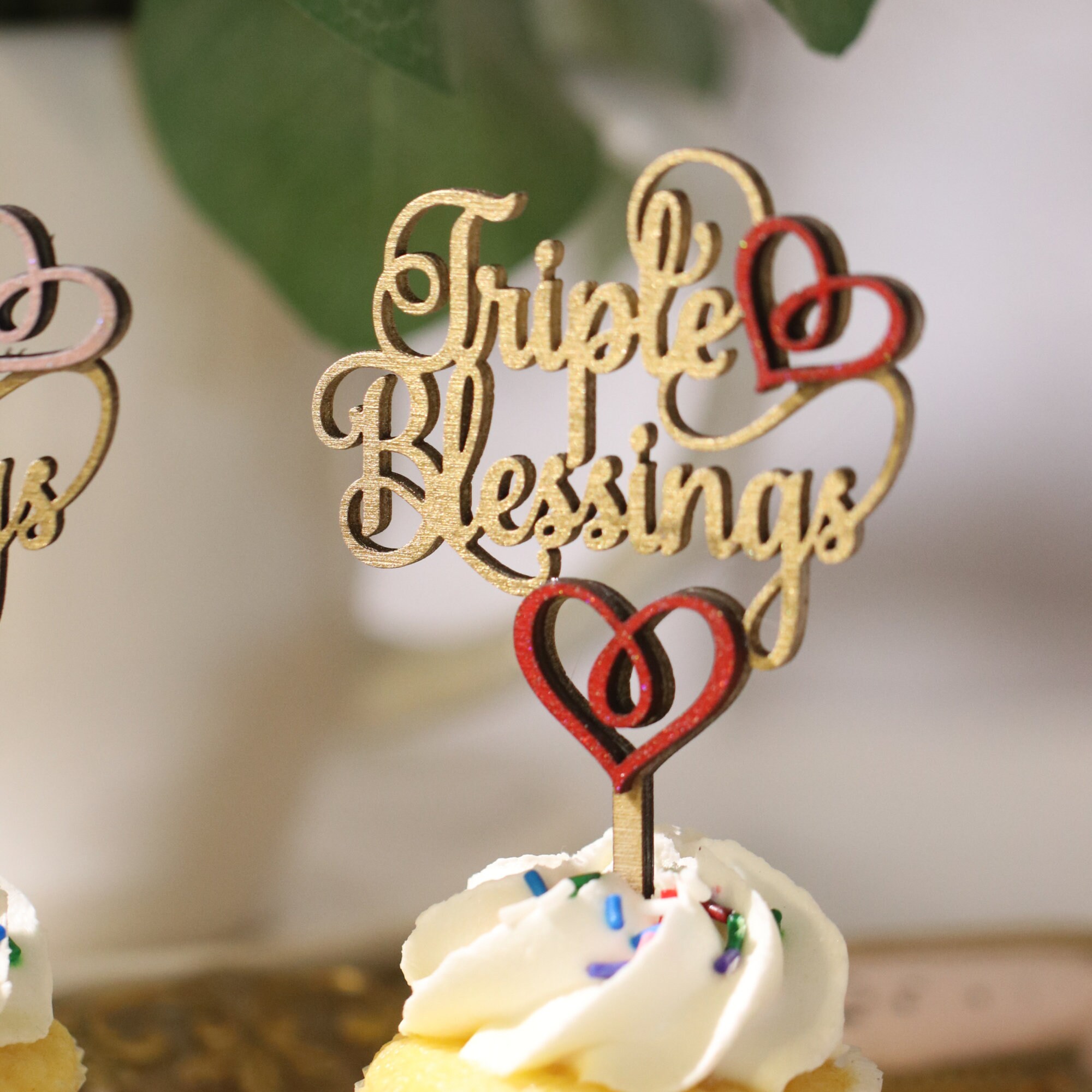 Baptism Cupcake Toppers Triplet Baby Shower Triple Blessings | Etsy