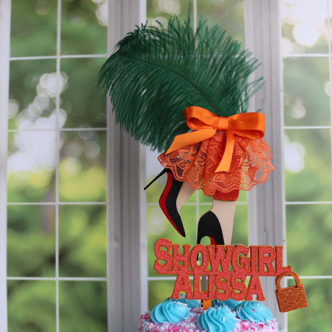 Glam Showgirl Wood Cake Topper - Retro Orange & Green Pop Culture Gift ...