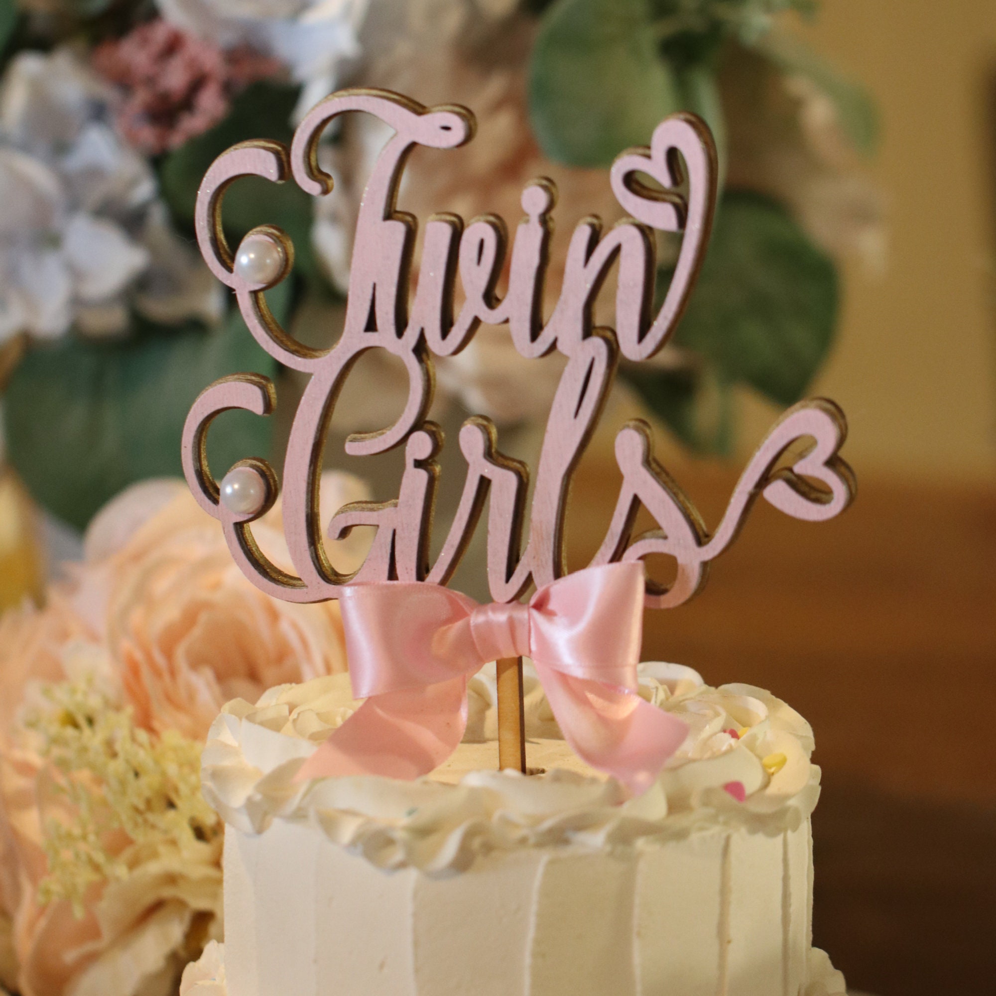 Twin Girls Cake Topper: Wood Baby Shower Centerpiece - Etsy