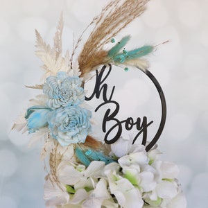 Oh Boy Cake Topper Wood Pampas Dried Flowers on Hoop, Boho Baby Shower ...