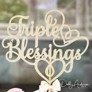 Baby Shower Cake Topper - Triple Blessings Cake Topper - Triplets Cake ...