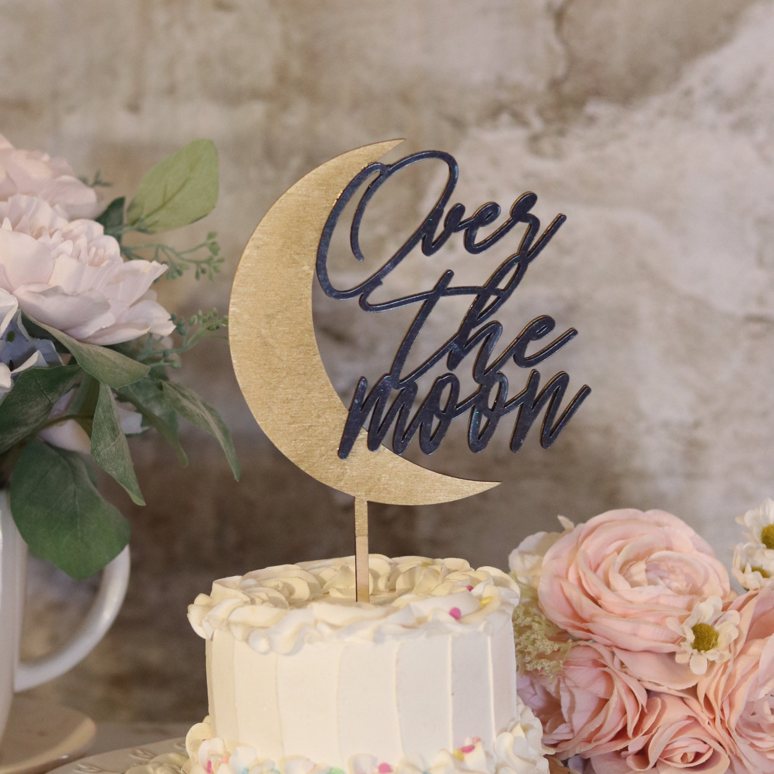 Over the Moon Cake Topper Wood Cake Topper Over the Moon - Etsy