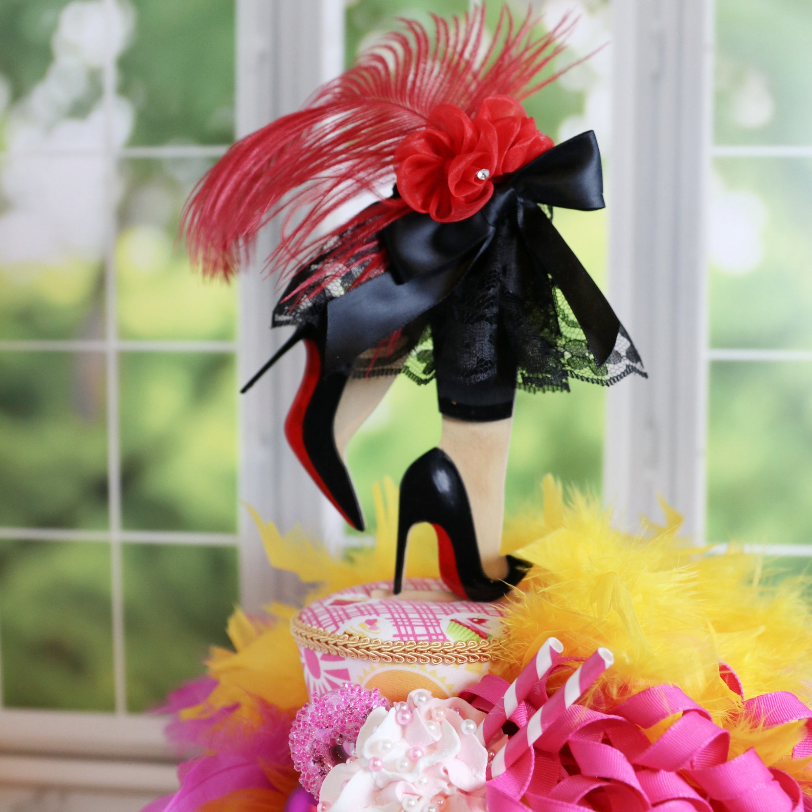 Glamour Gal Wood Cake Topper With Leggings Lace Feathered - Etsy