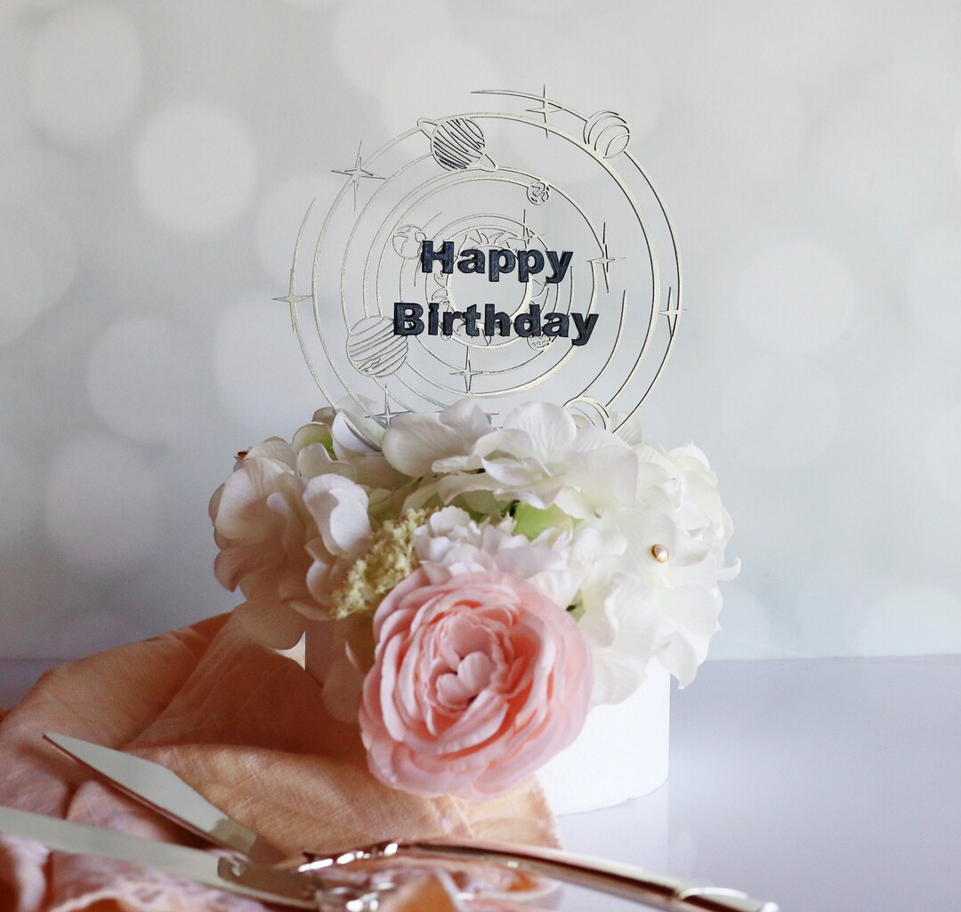 Personalized Outer Space Celestial Birthday Cake Topper - Wooden Moon ...