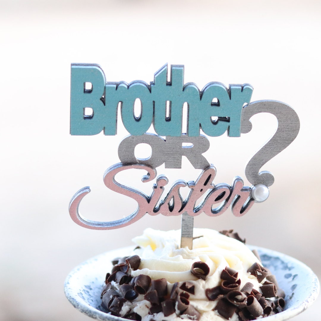 Brother or Sister Cupcake Toppers: Wood Gender Reveal Party Decor - Etsy