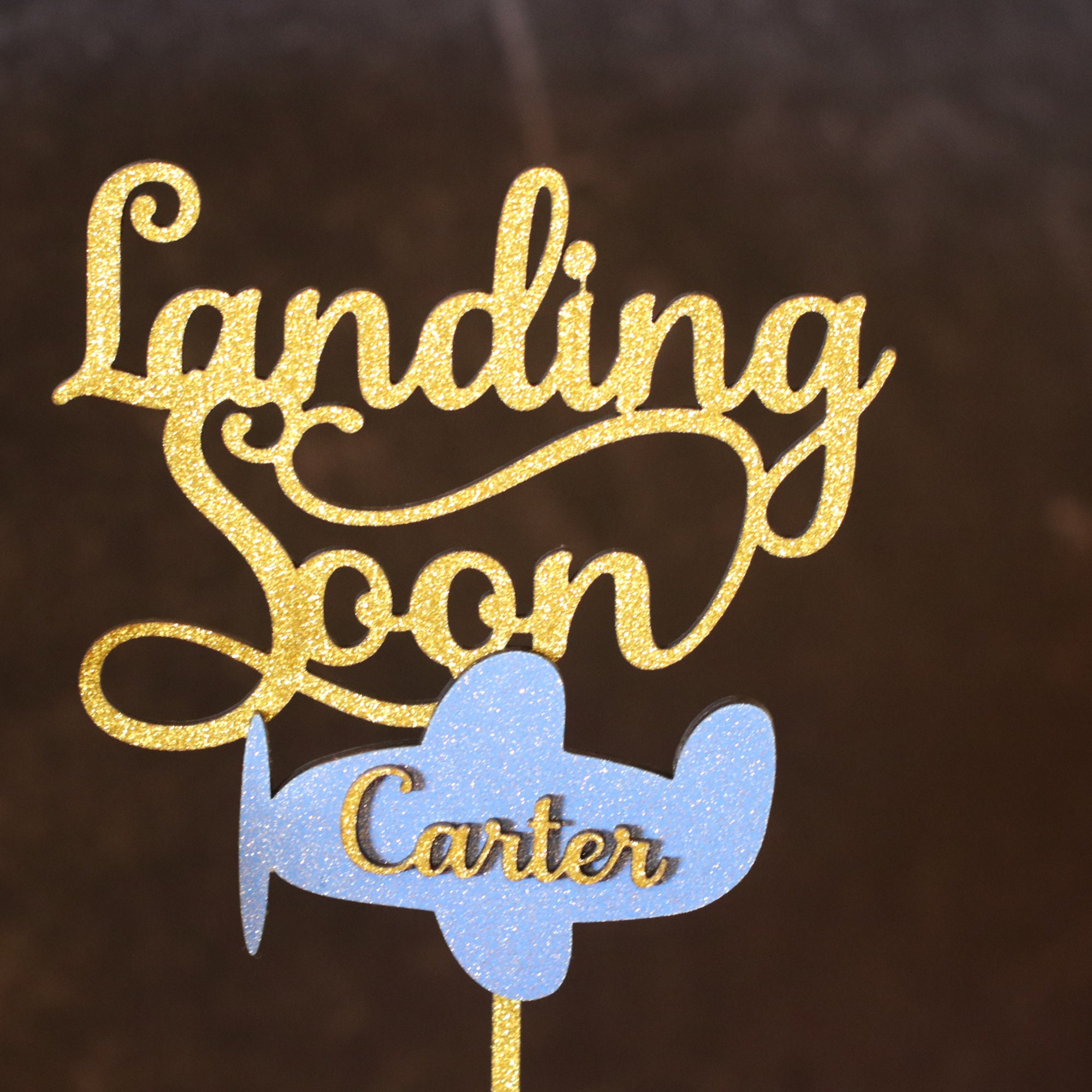 Landing Soon Airplane Cake Topper – Personalized Baby Shower Decoration ...