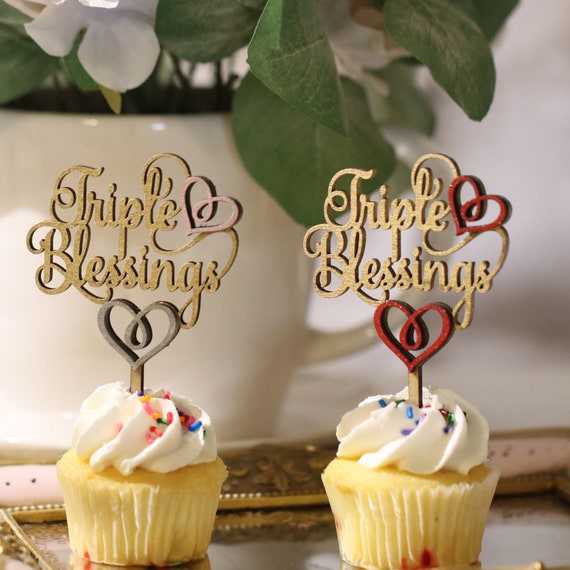 Baptism Cupcake Toppers Triplet Baby Shower Triple Blessings | Etsy