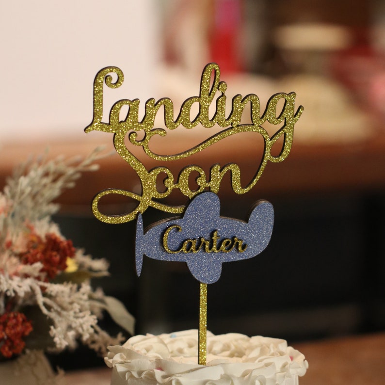 Landing Soon Airplane Cake Topper – Personalized Baby Shower Decoration ...