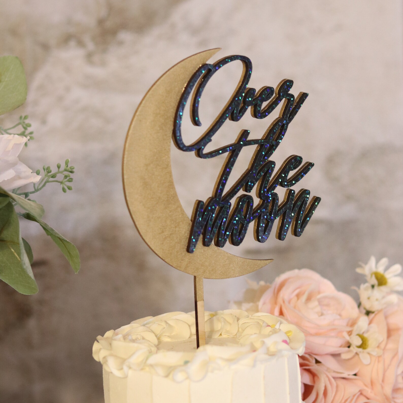 Over The Moon Cake Topper Wood Cake Topper Over The Moon | Etsy