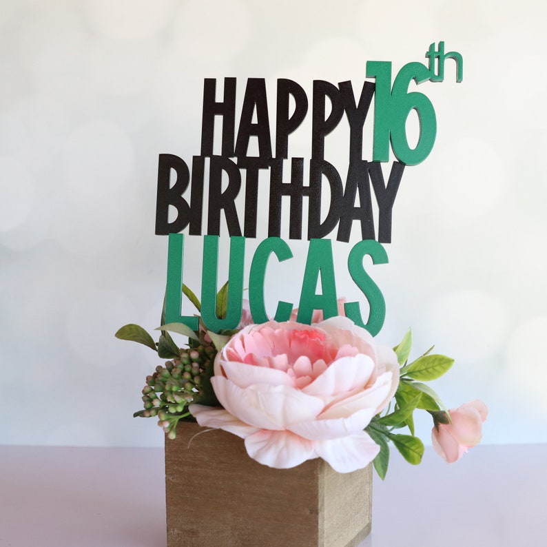 Personalized Wood Birthday Cake Topper: Custom Name & Age - Etsy