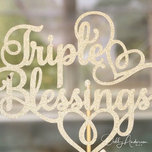Baby Shower Cake Topper - Triple Blessings Cake Topper - Triplets Cake ...