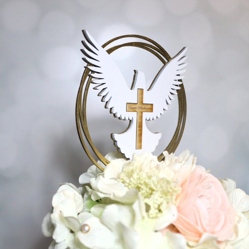 Customized Wooden Baptism Cake Topper With Dove & Cross - First ...