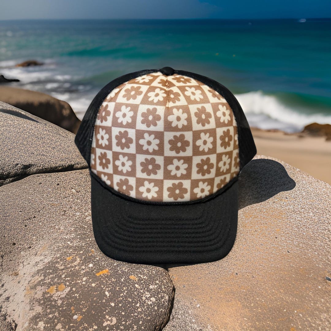 Checkered Floral Trucker Hat: Custom Made-to-order Gift - Etsy