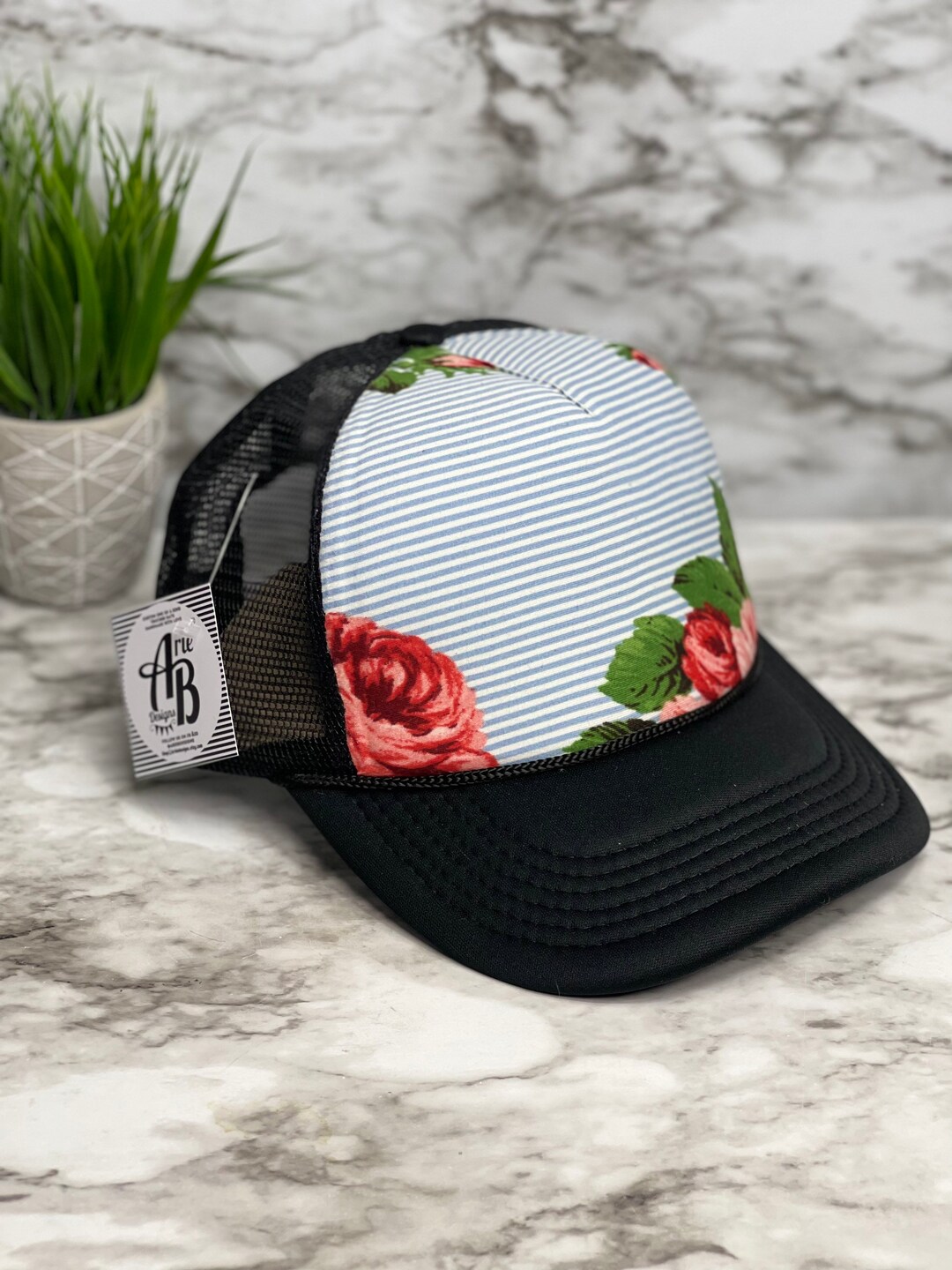 Floral Striped Hat Floral Trucker Hat Spring Hat Beach Hat - Etsy