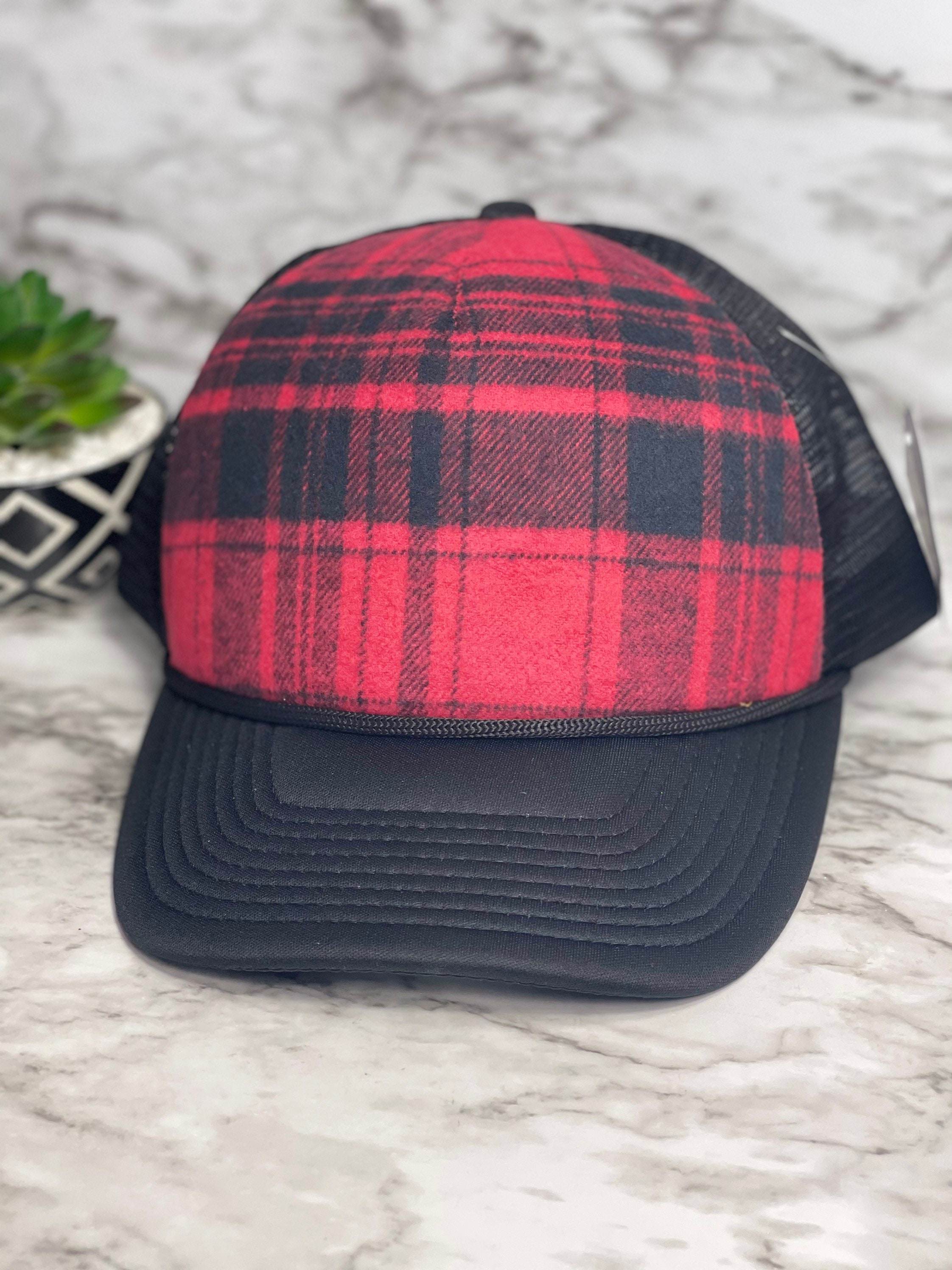 Flannel hat plaid hat plaid trucker hat plaid fashion red | Etsy