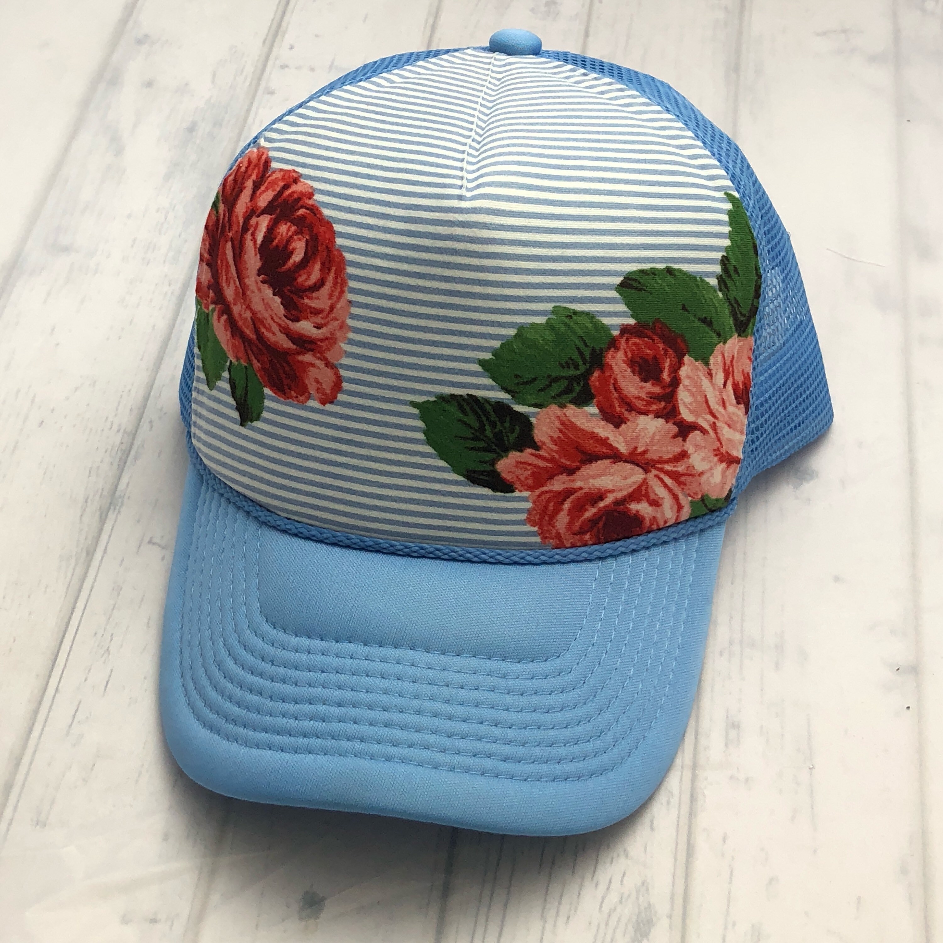 Floral Striped Hat Floral Trucker Hat Spring Hat Beach Hat | Etsy
