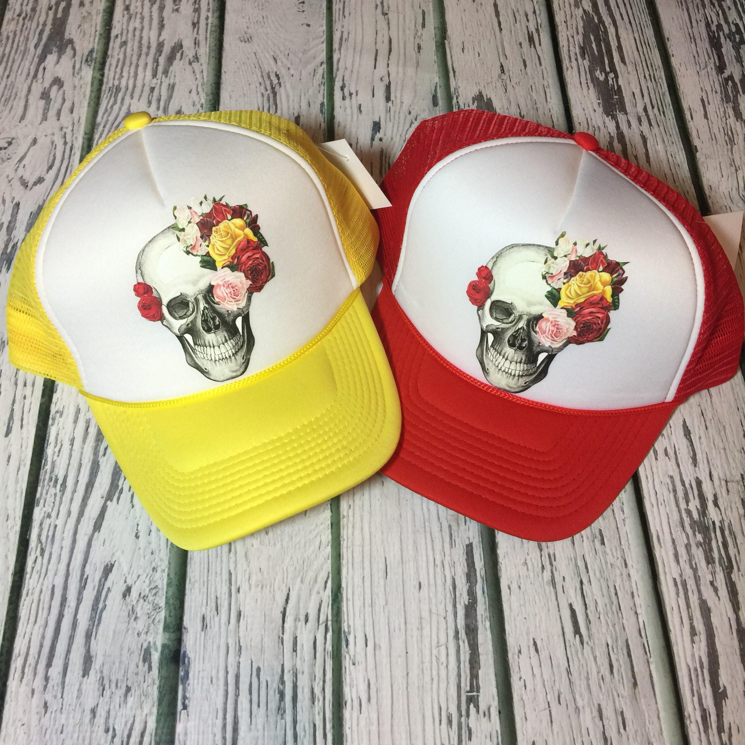 Skull skull trucker hat skull fashion skull floral floral | Etsy