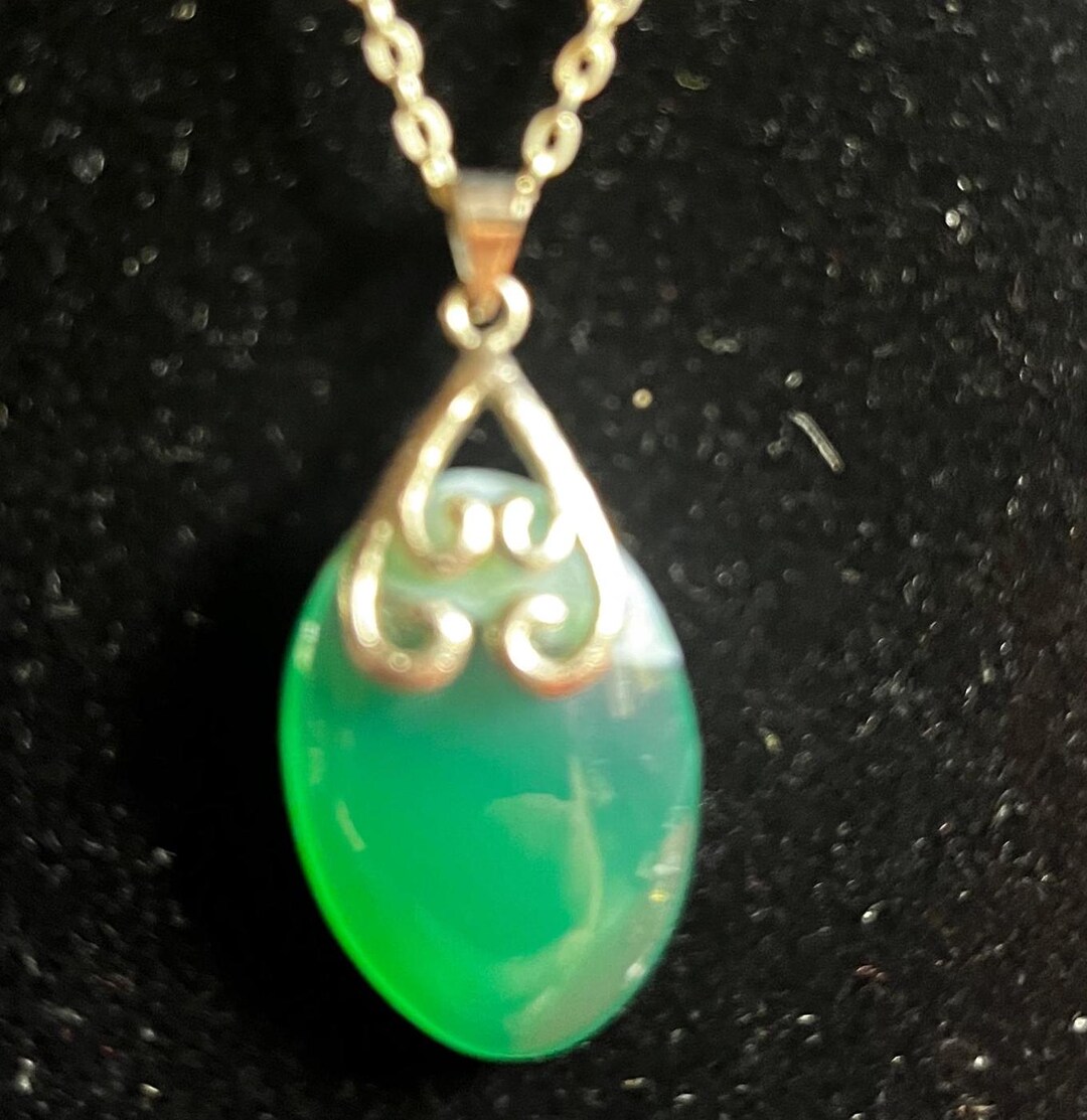 Green Necklace, Green Pendant, Green Stone Necklace, Green Stone ...