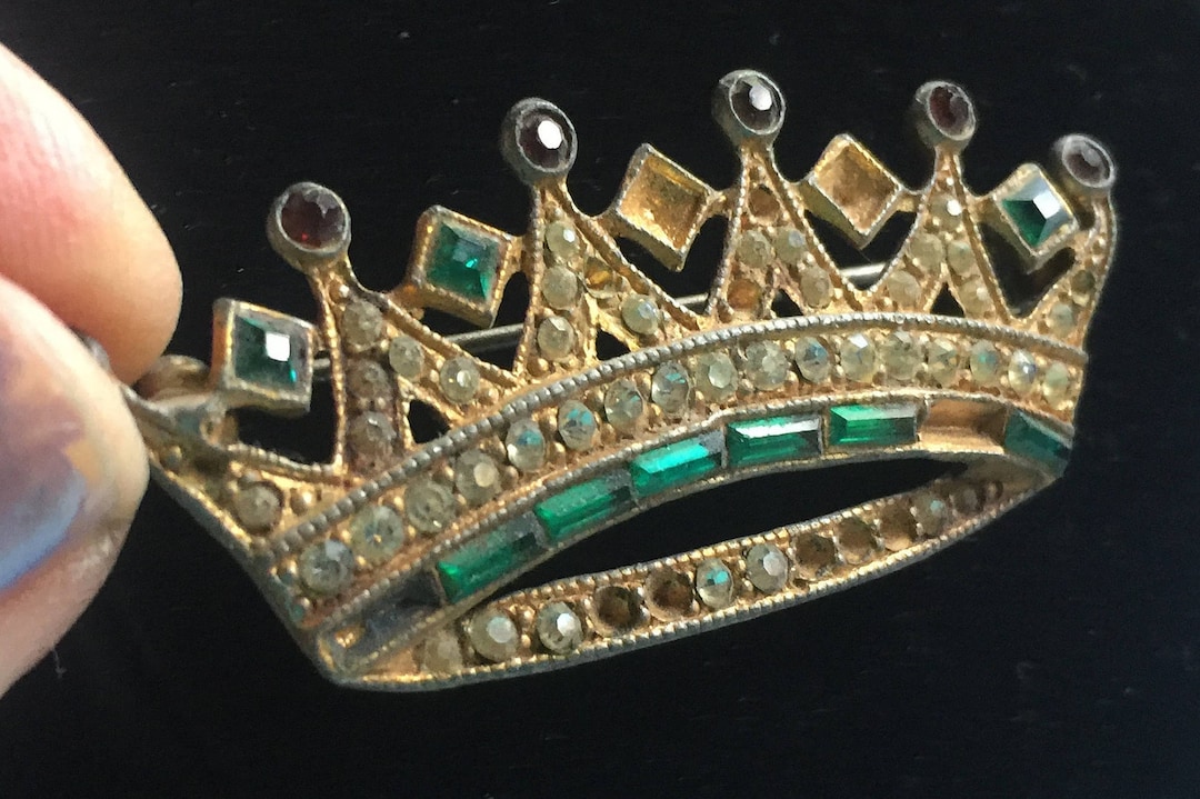 Crown Pin, Queen Pin, Retro Rhinestone Pin, Crown Brooch, Retro 50s Pin ...