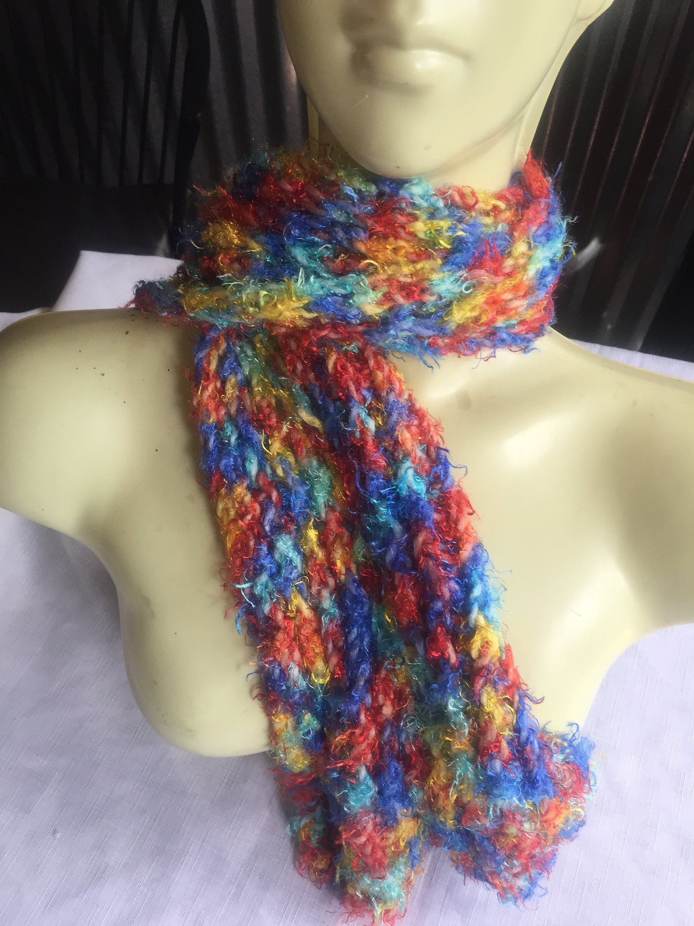 Rainbow Scarf Colorful ScarfFuzzy Color Scarf Multi Color | Etsy