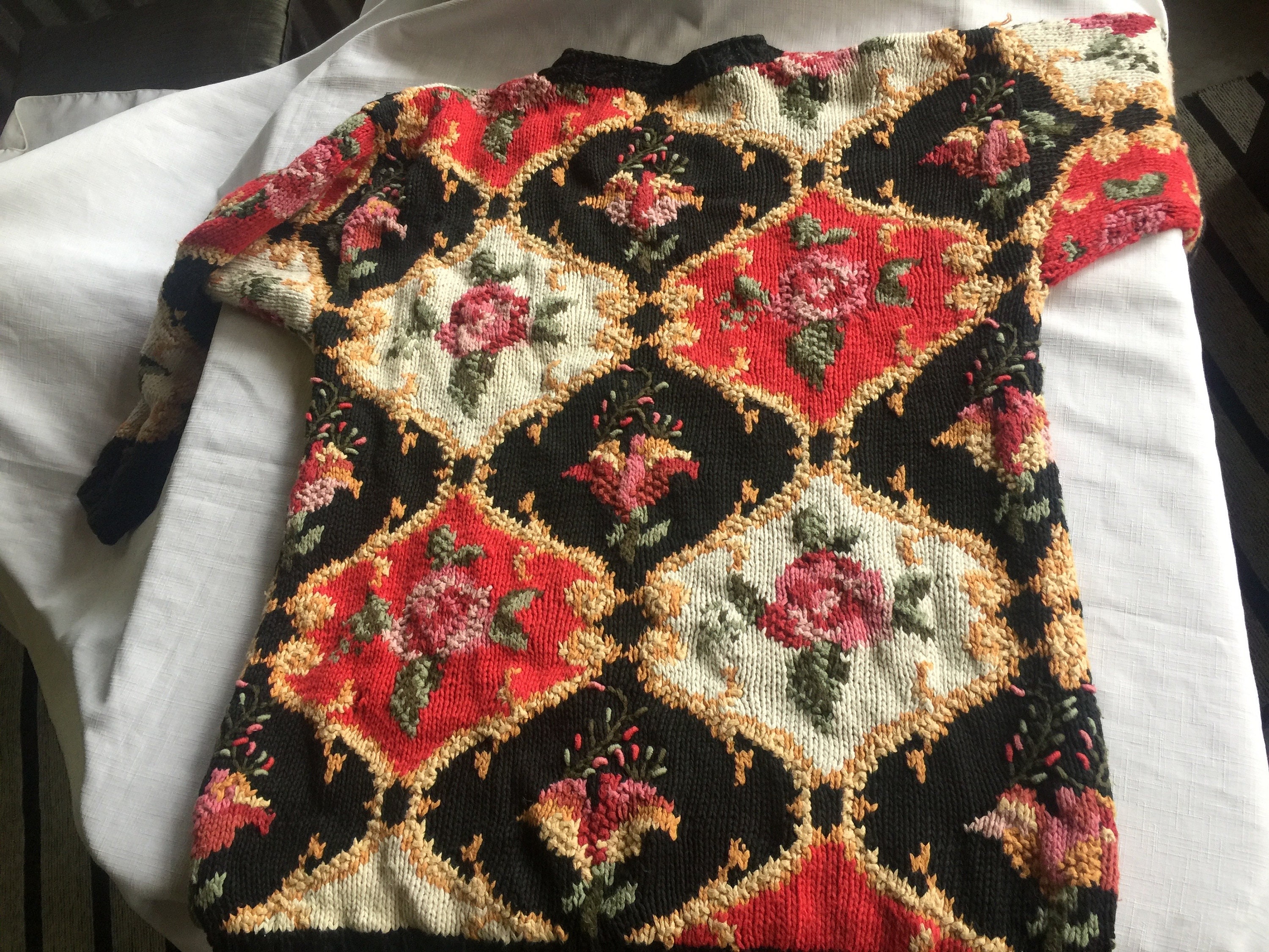 Floral Sweater Multi-color Sweater Rose Sweater Black Red | Etsy