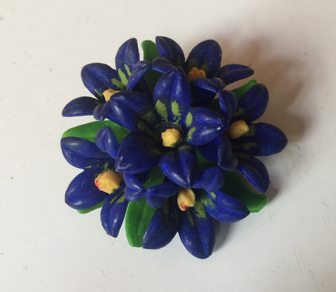 Flower Pin, Romantic Pin, Bouquet Pin, Flower Brooch, Dark Blue Pin ...