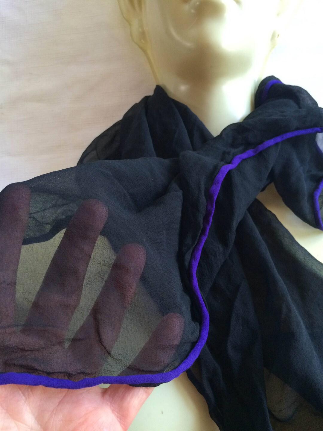 Black Sheer Scarf, Transparent Scarf, Sexy Scarf, Black Purple Scarf ...