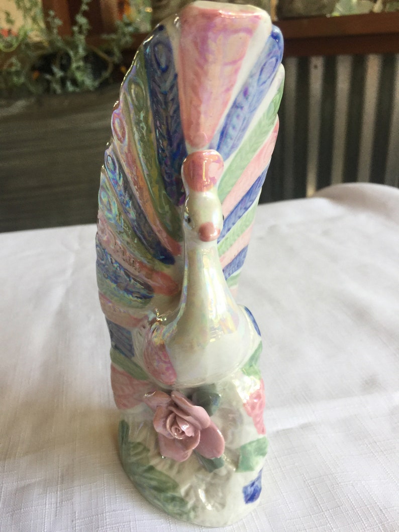 Ceramic Peacock Art Figurine, Porcelain Bird Sculpture, Pastel Decor ...