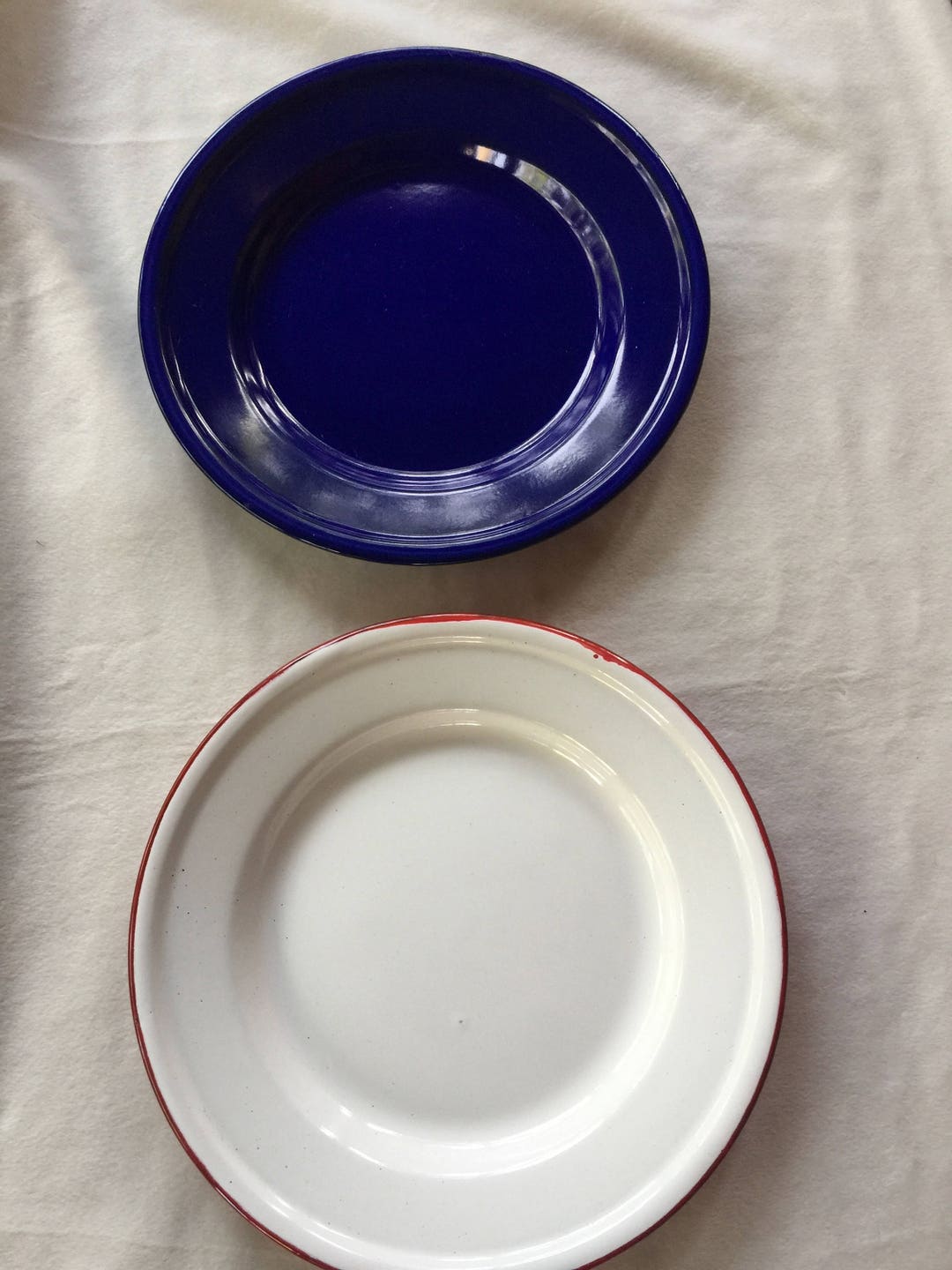 Metal Plate, Blue Enamel Plate, Enamelware Plate, White Tin Plate ...