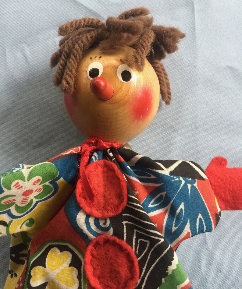 Clown Puppet, Hand Puppet, Wood Puppet, 50s Puppet, Pinocchio Puppet ...