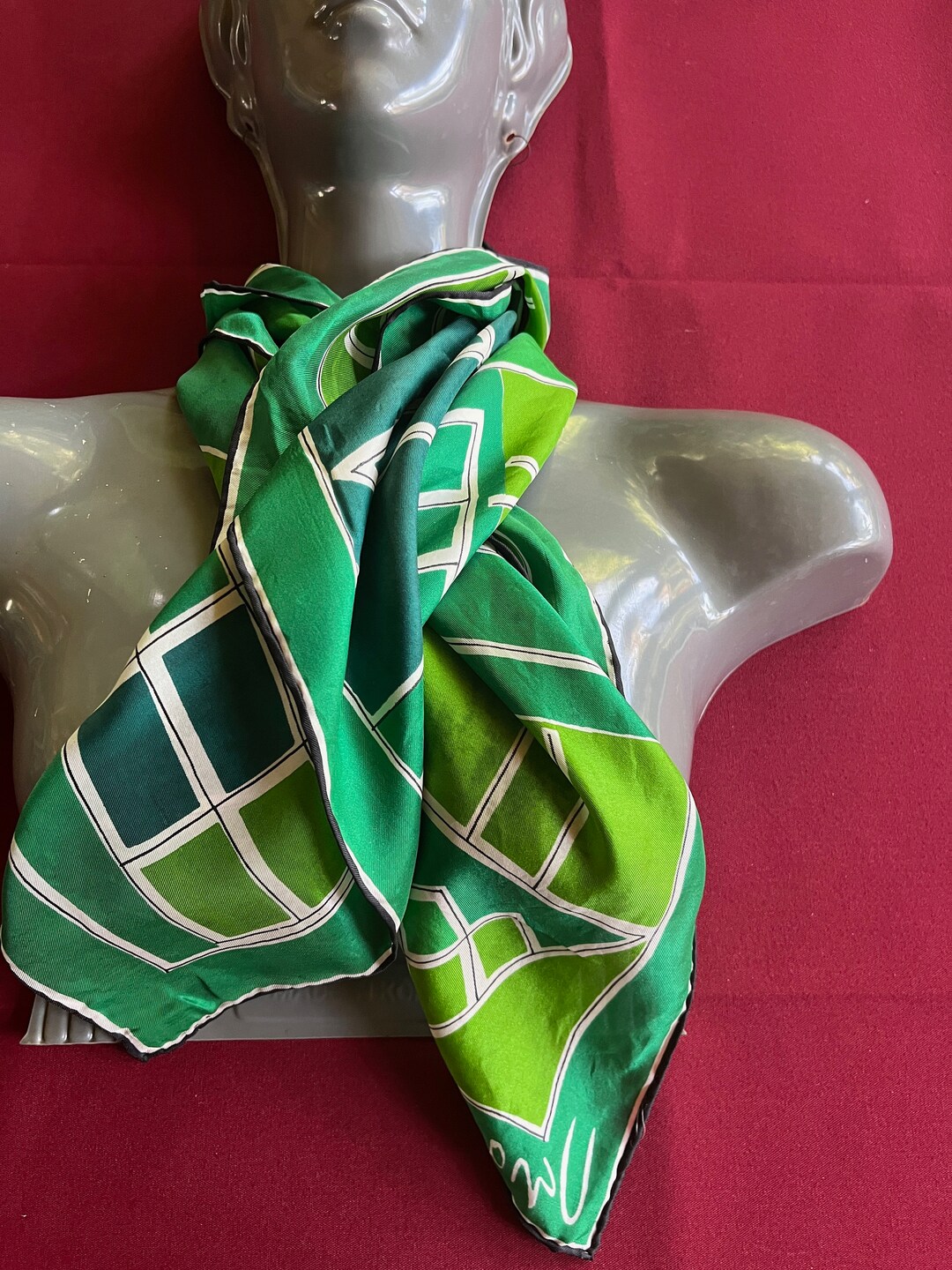 Green Scarf, Vera Scarf, Mod 60s Scarf, 60s Green Scarf, Green Neck ...