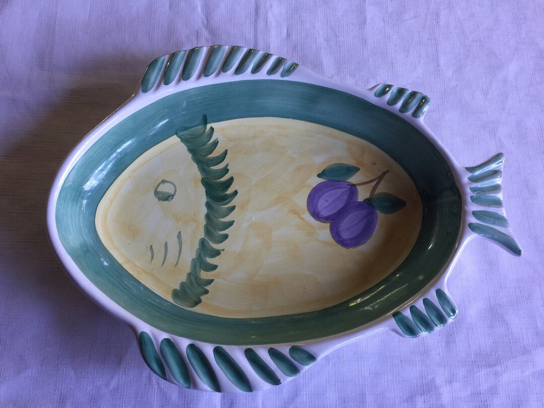 Fish Plate, Fish Dish, Italy Fish Dish, Pottery Serving Platter Italy ...