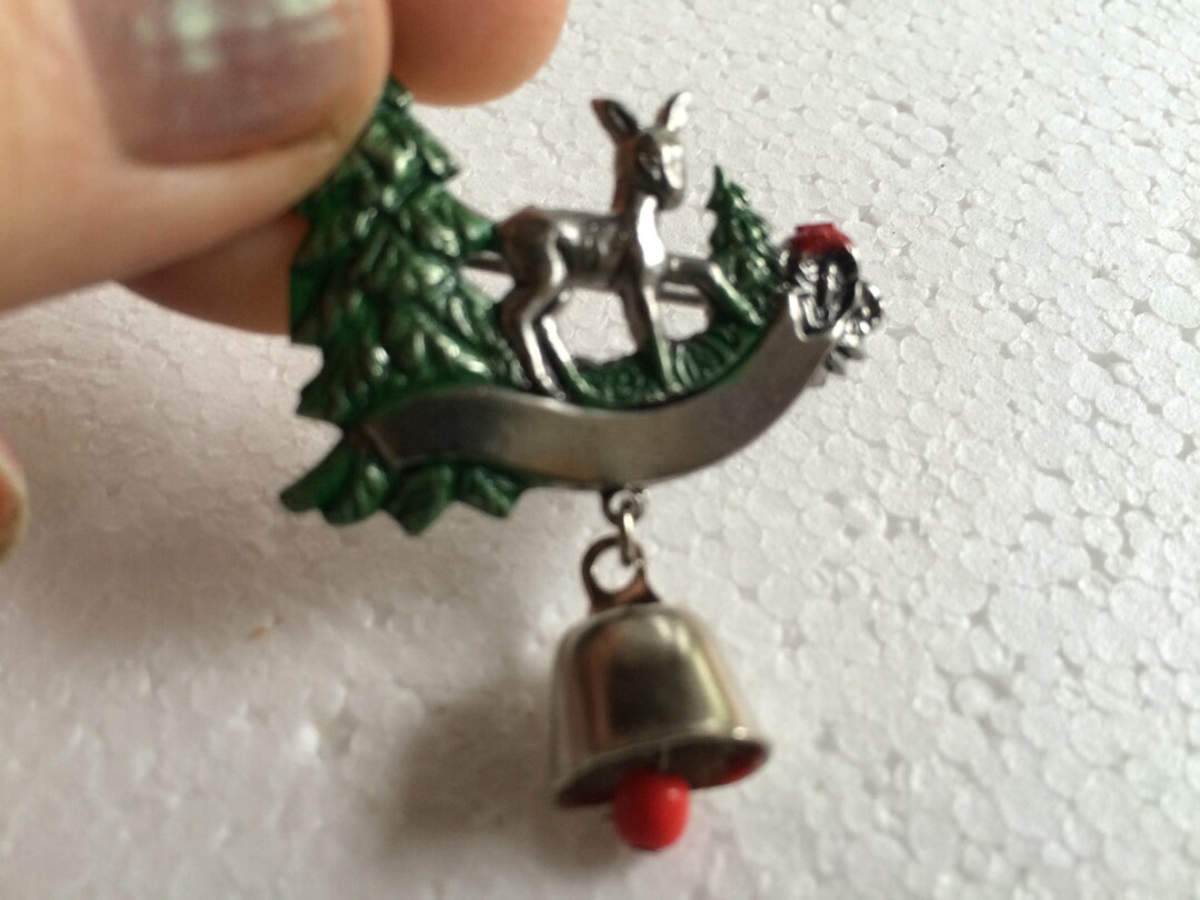 Christmas Pin, Christmas Brooch, Christmas Bell Pin, Reindeer Pin ...