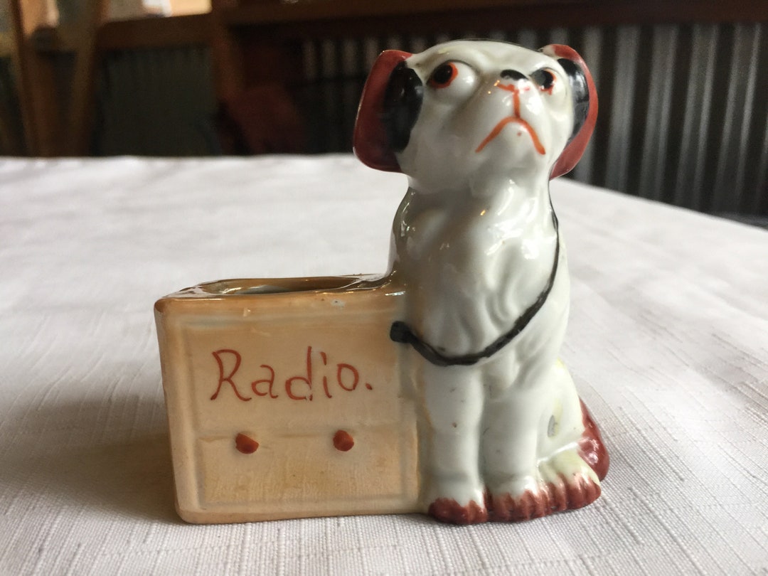 Dog Figurine, Radio Figurine, Dog Knick Knack, Dog Sculpture, Ceramic ...