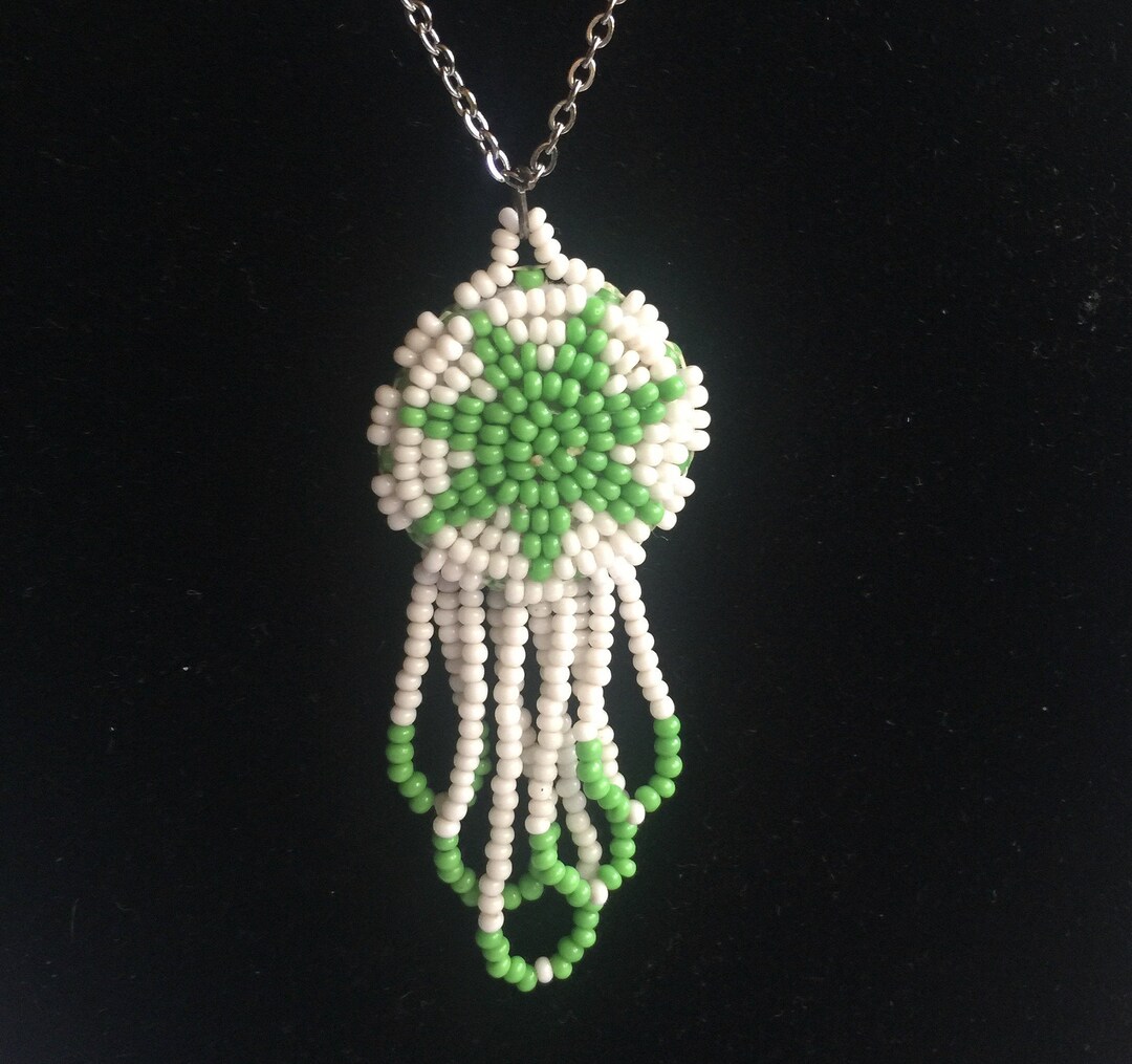 Seed Bead Pendant, Indigenous Necklace, Beadwork Pendant, Native ...