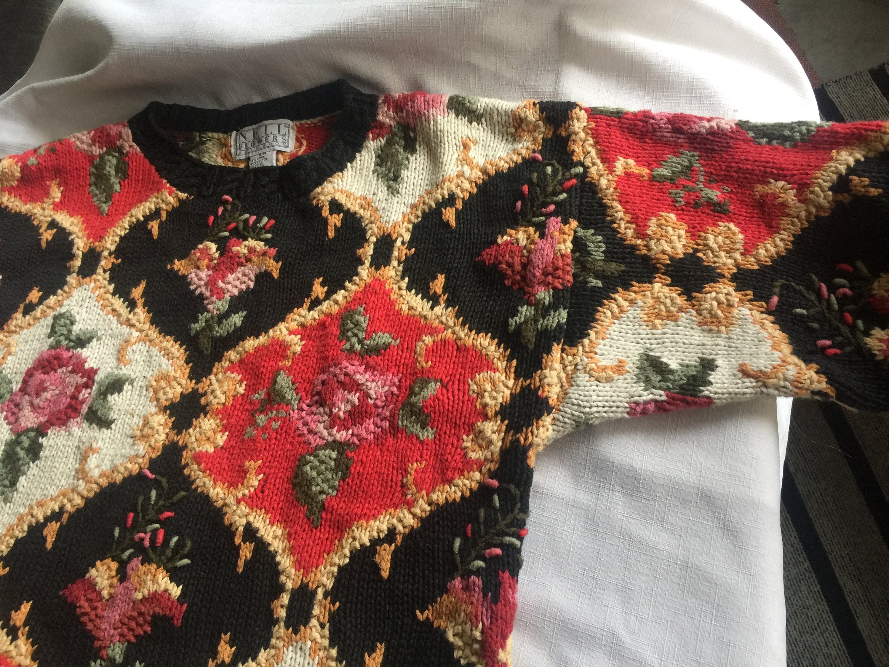 Floral Sweater Multi-color Sweater Rose Sweater Black Red | Etsy