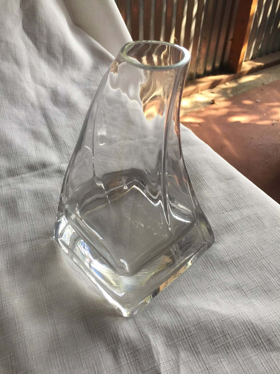 Blown Glass Vase, Clear Vase, Clear Curved Vase, Heavy Clear Vase ...