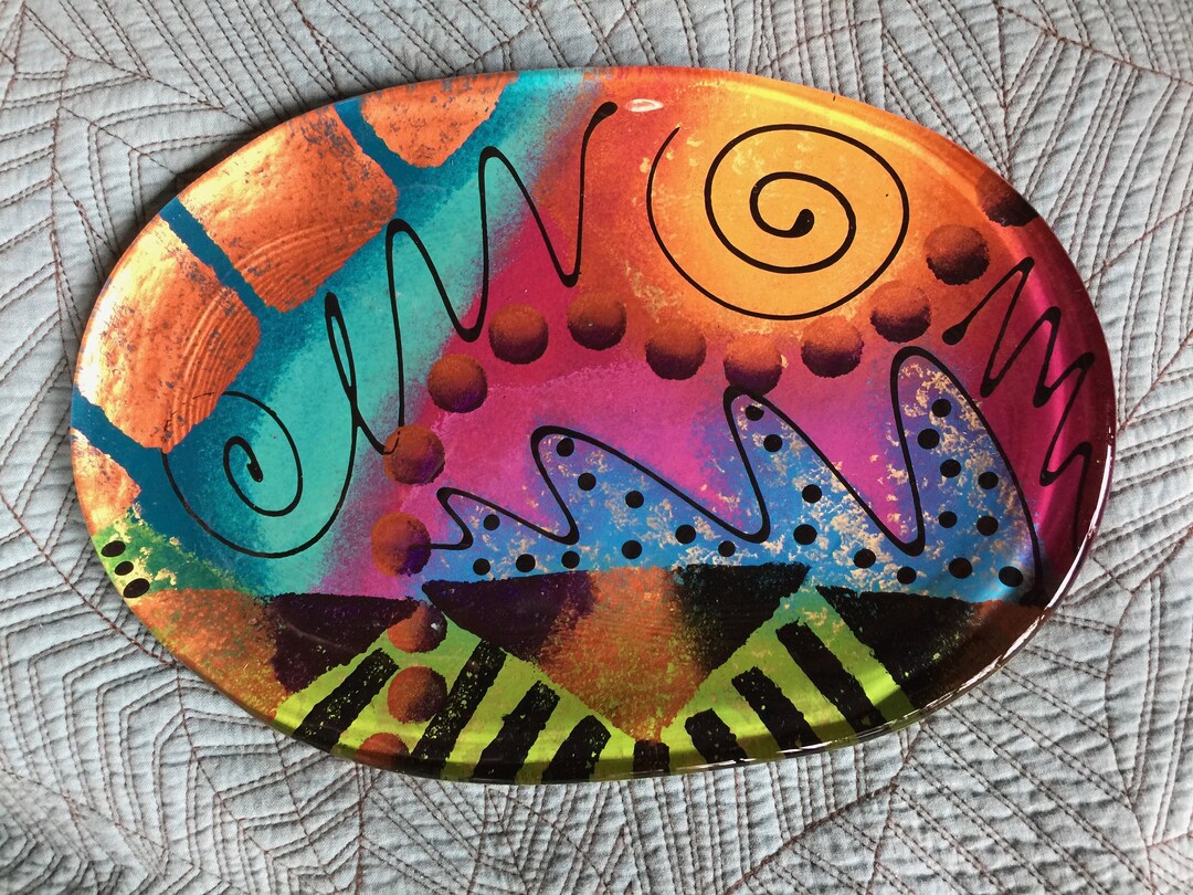 Art Glass Plate, Paint Art Plate, Art Trinket Dish, Art Glass Dish ...