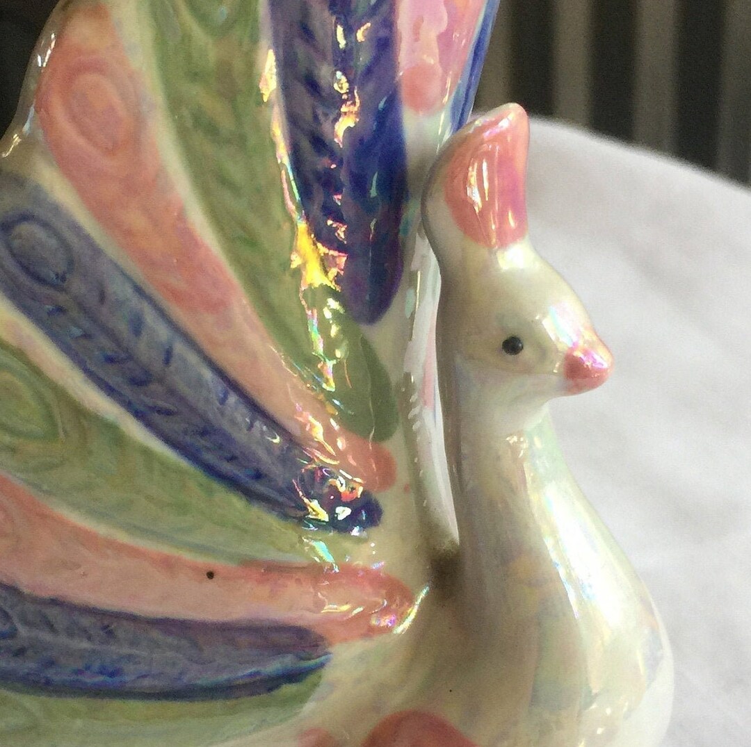 Ceramic Peacock Art Figurine, Porcelain Bird Sculpture, Pastel Decor ...