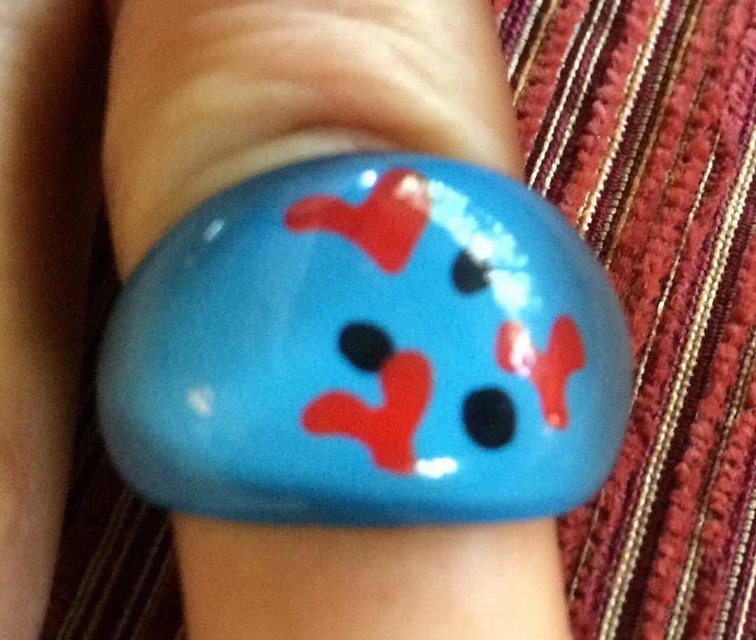 Mod 60s Ring, Heart Ring, Sz 6 Ring, Acrylic Ring, 70s Ring, Blue Ring ...