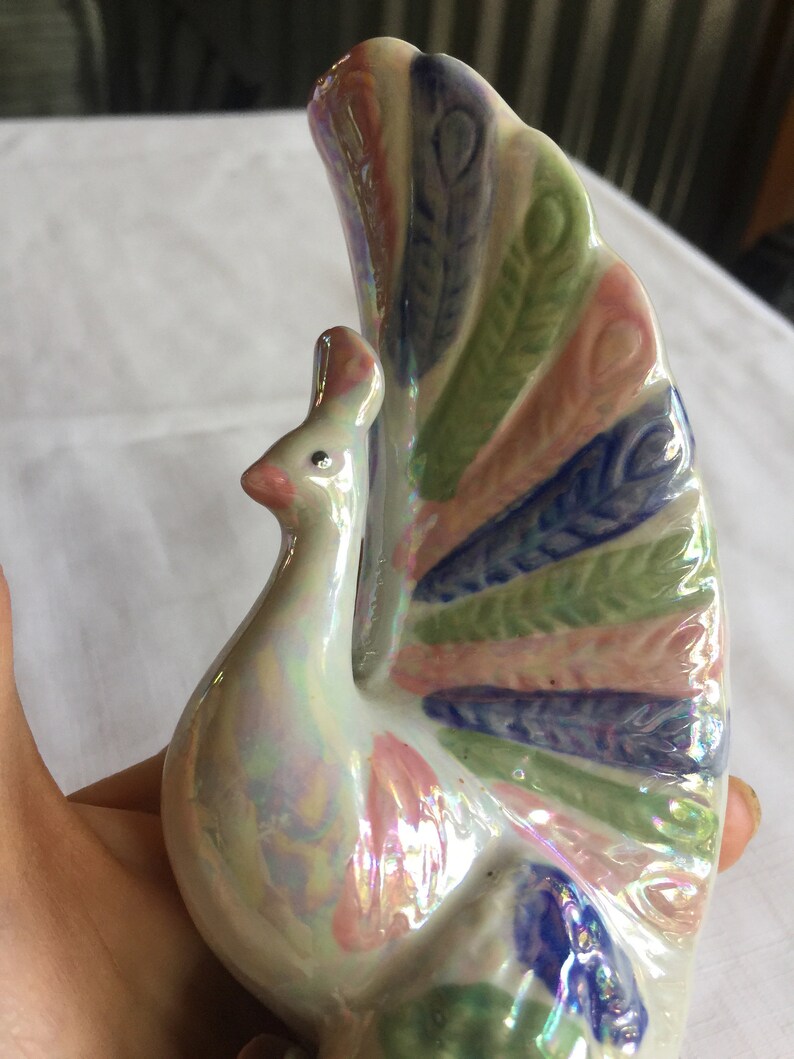 Ceramic Peacock Art Figurine, Porcelain Bird Sculpture, Pastel Decor ...