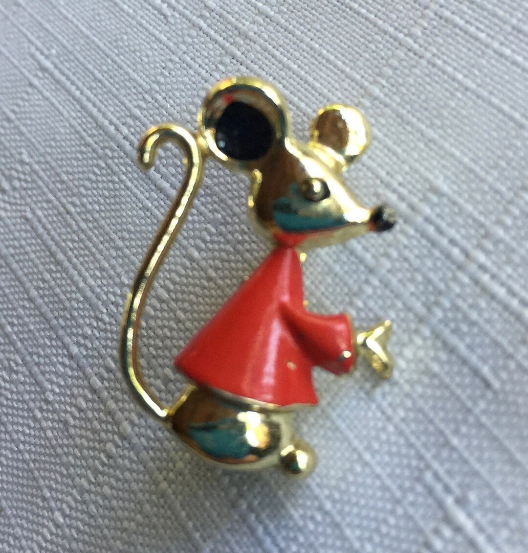 Mouse Pin, Mouse Brooch, Red Lapel Pin, Red Black Pin, Animal Pin, Red ...